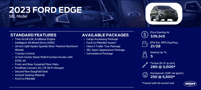 Explore The 2023 Edge SEL Features | Bill Brown Ford
